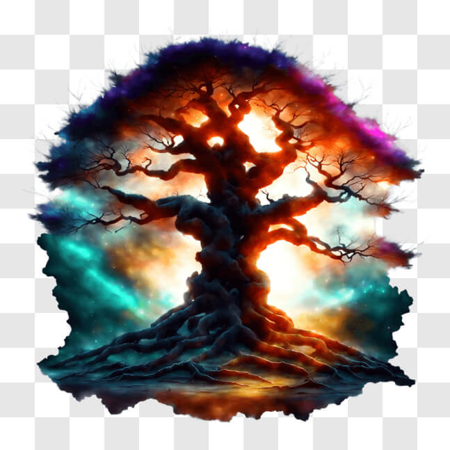 Download Colorful Tree of Life Artwork with Clouds and Stars PNGs ...