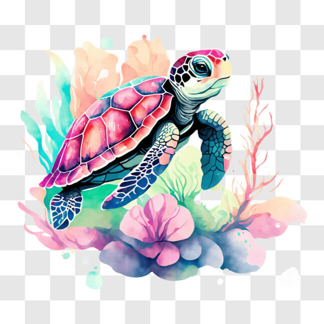 Download Colorful Turtle Swimming in the Ocean PNGs Online - Creative ...