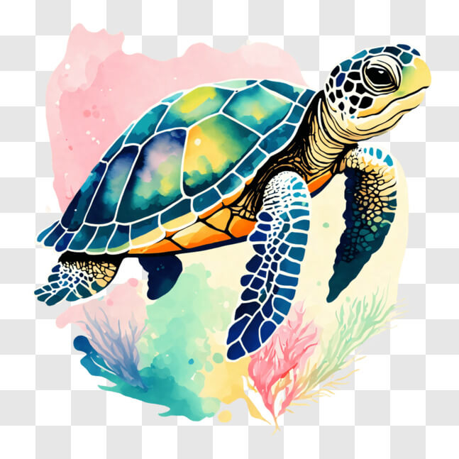 Download Abstract Watercolor Turtle Swimming in the Ocean with Colorful ...
