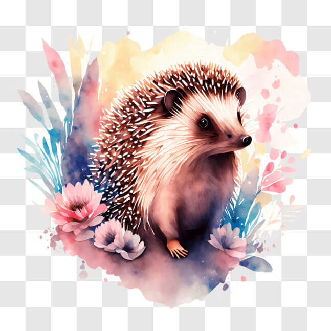 Download Hedgehog in Watercolor Flowers and Leaves PNGs Online ...