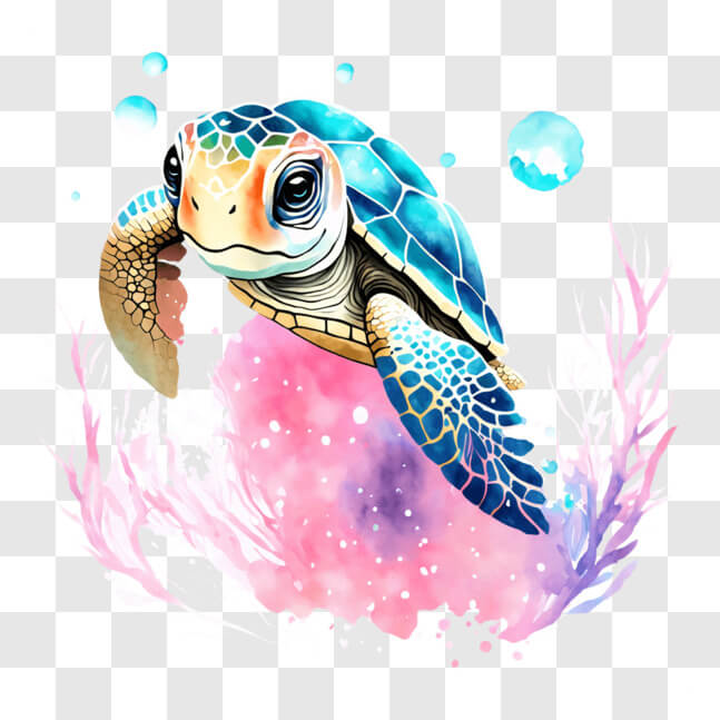 Download Sea Turtle Swimming in the Ocean with Pink and Blue Colors ...