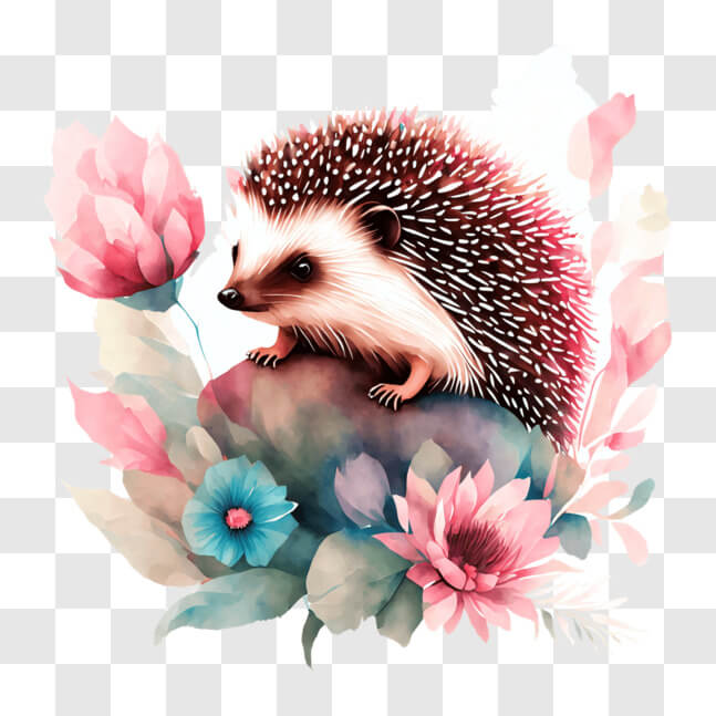 Download Abstract Painting of Hedgehog on Flowers and Plants PNGs ...