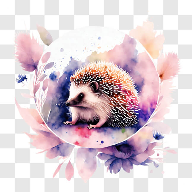 Download Watercolor Painting of Hedgehog in a Floral Wonderland PNGs ...