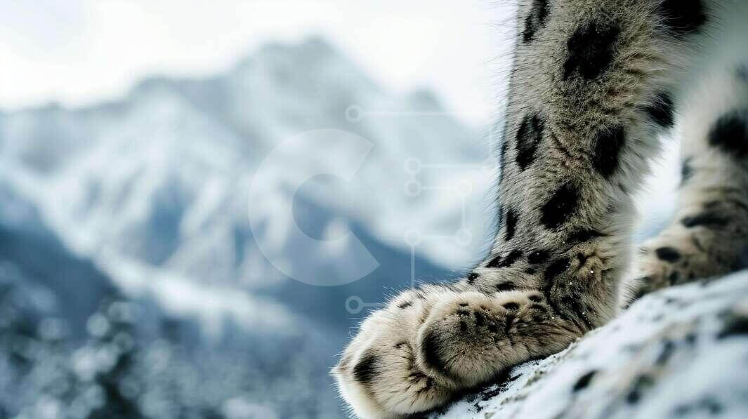 Snow Leopard Paws in Mountainous Landscape stock photo | Creative Fabrica