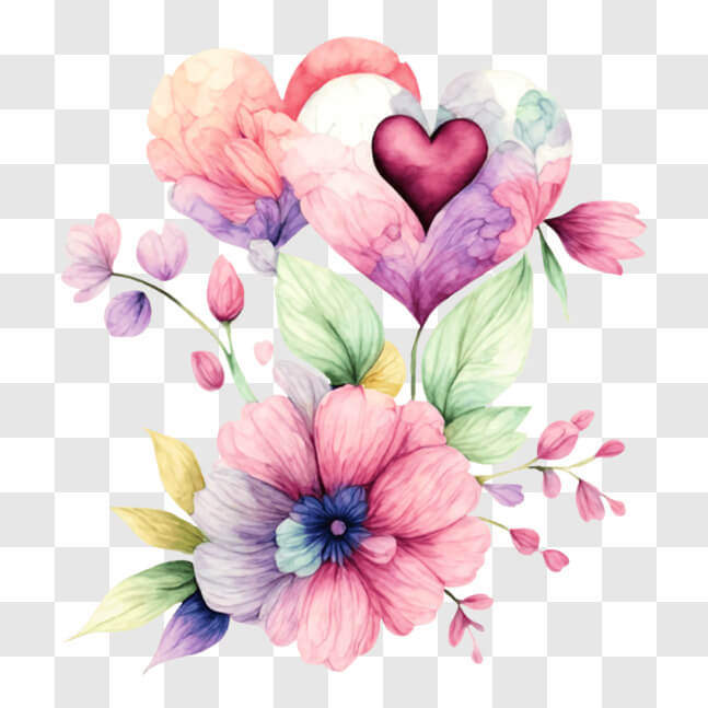 Download Watercolor painting of heart-shaped flowers for Valentine's ...