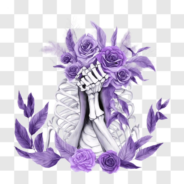 Download Creepy Skeleton with Roses Artwork PNGs Online - Creative Fabrica