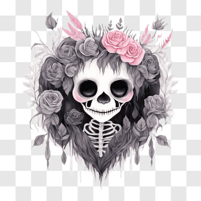 Download Skull with Roses and Flowers in the Shape of a Heart PNGs ...