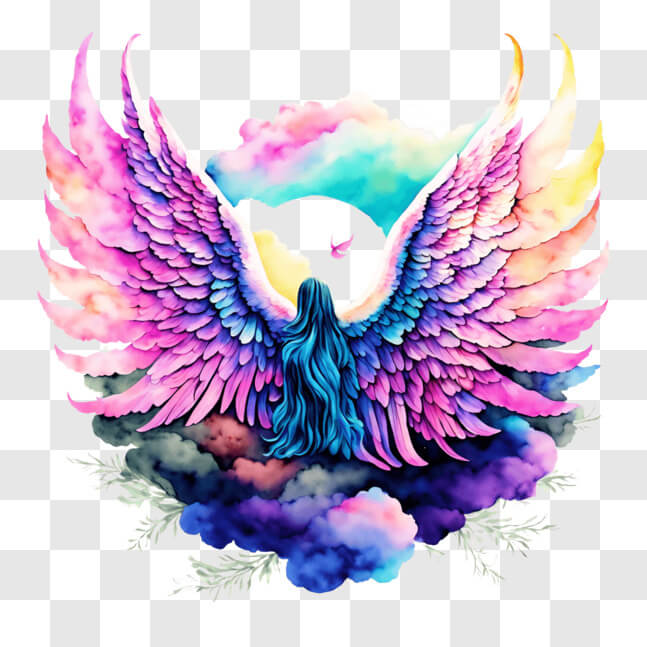 Download Woman with Colorful Wings Sitting on Clouds PNGs Online ...