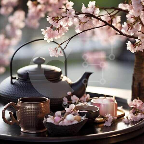 Tea Time with Black Teapot and Cups stock photo | Creative Fabrica