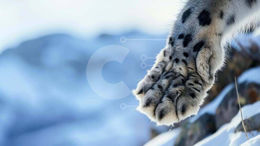 Snow Leopard Paw on Snowy Terrain stock photo | Creative Fabrica