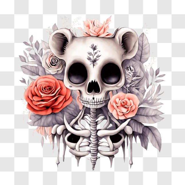 Download Skeleton Bear Art Installation with Roses and Flowers PNGs ...