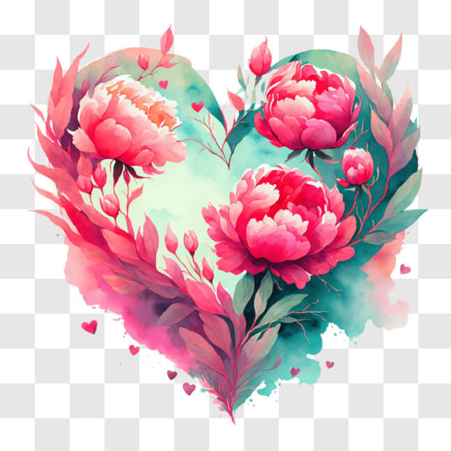 Download Heart-shaped Pink Peonies and Green Leaves on White Background ...
