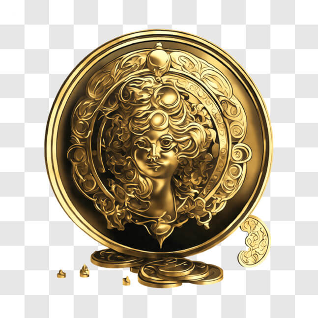 Download Ancient Roman-style Gold Coin with Scattered Coins PNG Online ...