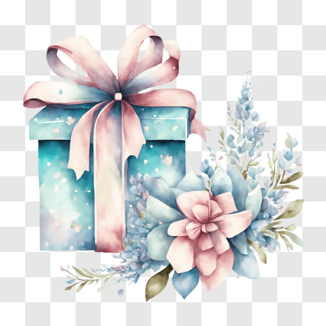Download Blue Gift Box with Pink and Blue Flowers and Happy Birthday ...