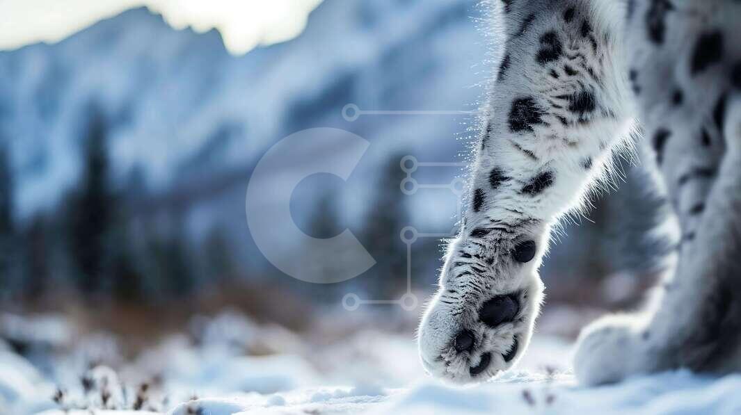 Snow Leopard Walking in the Snow stock photo | Creative Fabrica