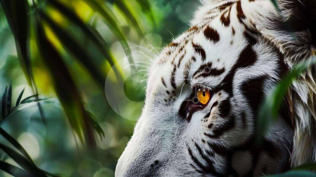 White Tiger Hiding in the Forest stock photo | Creative Fabrica