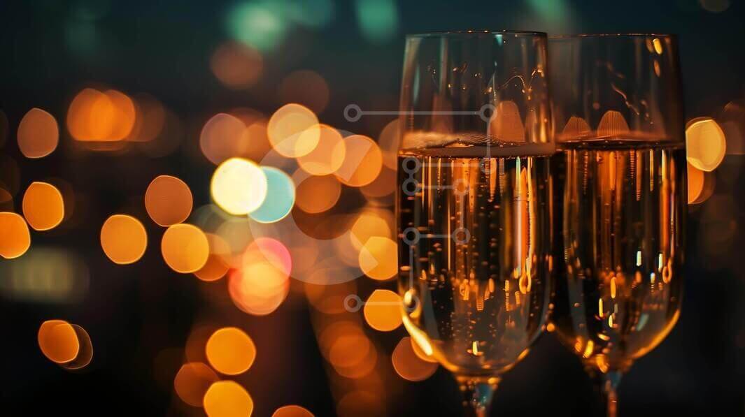 Celebratory Champagne Toast with Illuminated Cityscape stock photo ...