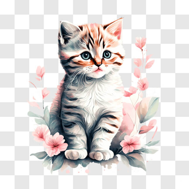 Download Cat sitting in pink flowers PNGs Online - Creative Fabrica