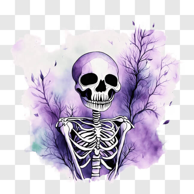 Download Skeleton Sitting in Front of Purple Trees and Flowers PNGs ...