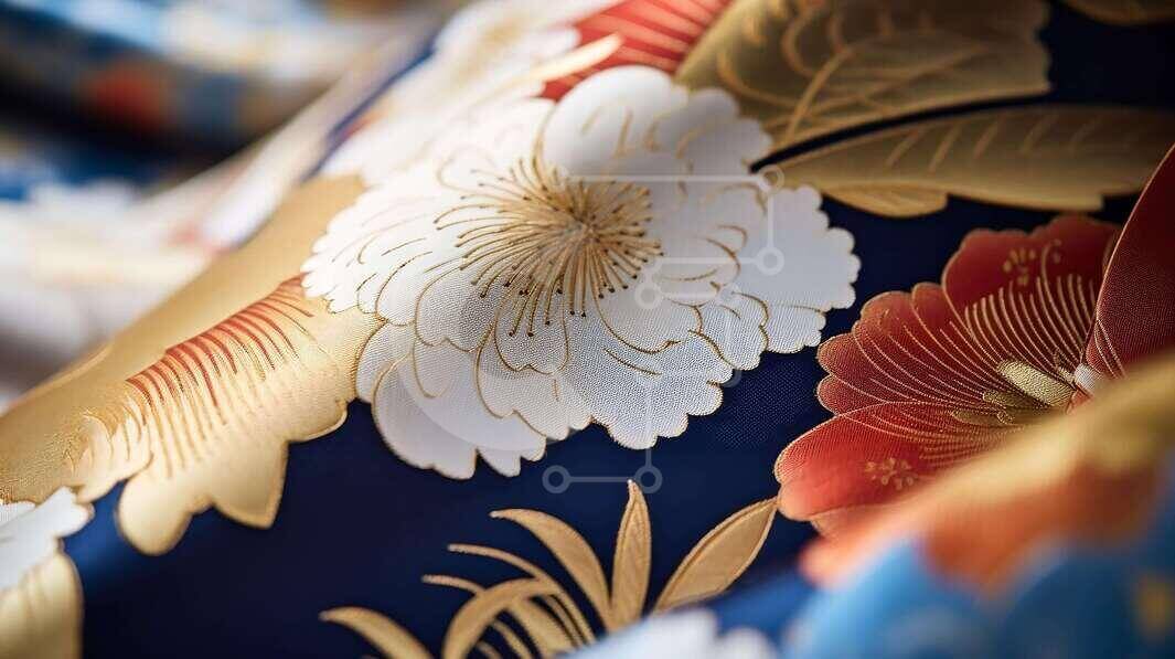 Beautiful Floral Pattern Fabric in Blue, Red, and White stock photo ...