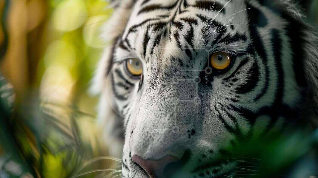 White Tiger Camouflaged in Lush Forest stock photo | Creative Fabrica