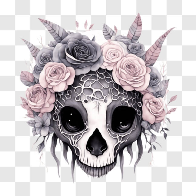 Download Spirit of Halloween Skull with Flowers and Horns PNGs Online ...