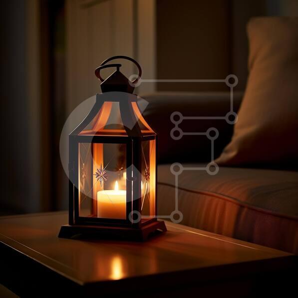 Cozy Room with Candlelit Lantern stock photo | Creative Fabrica