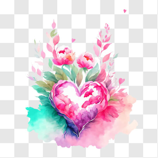 Download Heart-shaped Watercolor Painting with Pink Flowers PNGs Online ...