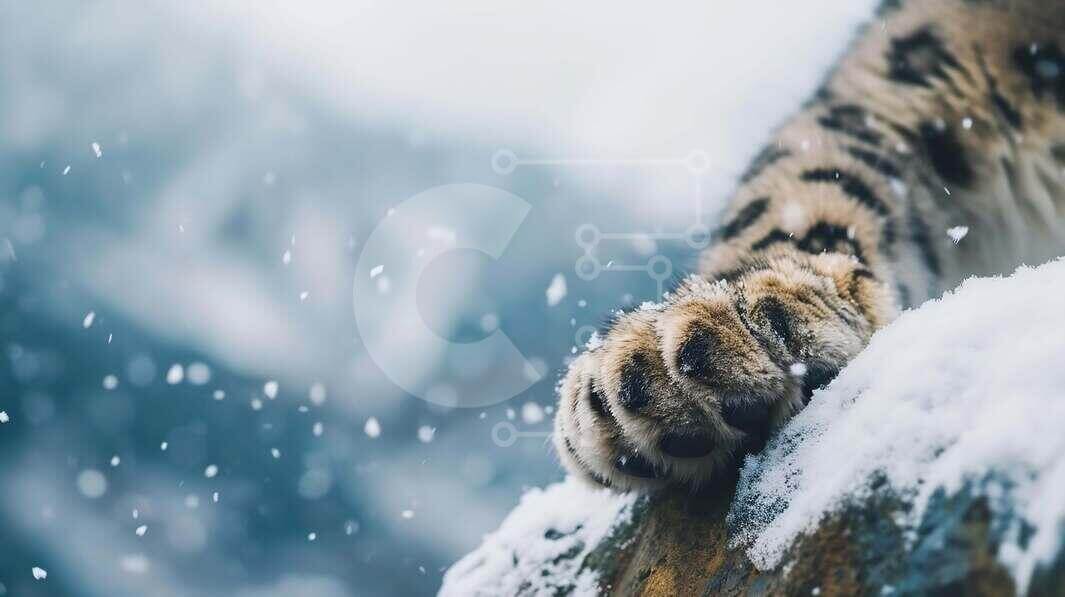 Snow Leopard's Paw in the Snow - Wallpaper stock photo | Creative Fabrica