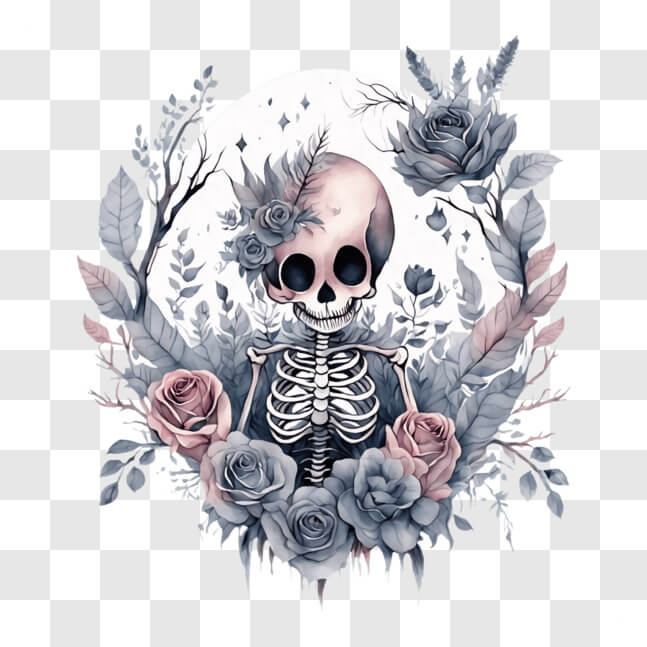 Download Skeleton with Roses and Flowers Art Piece PNGs Online ...