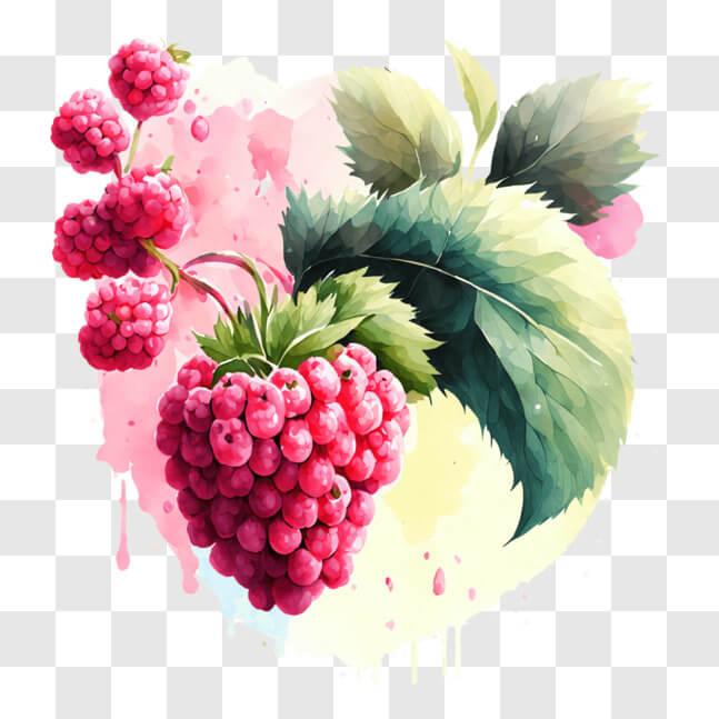 Download Watercolor Painting of Raspberries and Green Leaves PNGs ...