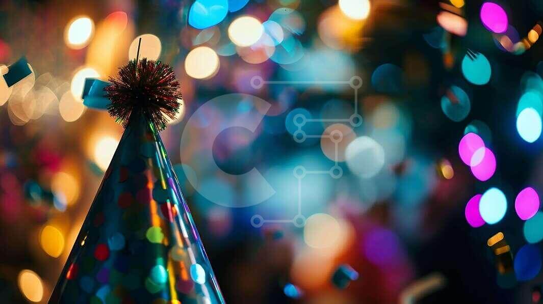 Colorful Party Hat and Confetti for a Festive Night stock photo ...