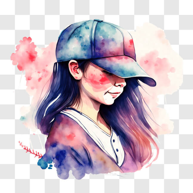 Download Watercolor Painting of a Girl with Orange Baseball Cap and ...