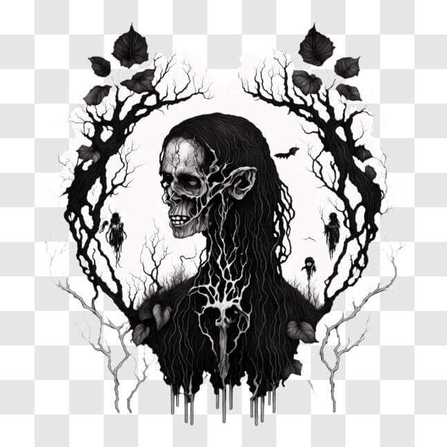 Download Horror-themed Skull and Trees Illustration PNGs Online ...