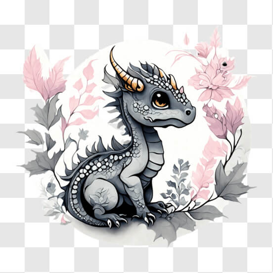 Download Cute Baby Dragon with Purple and Pink Wings on a Black ...