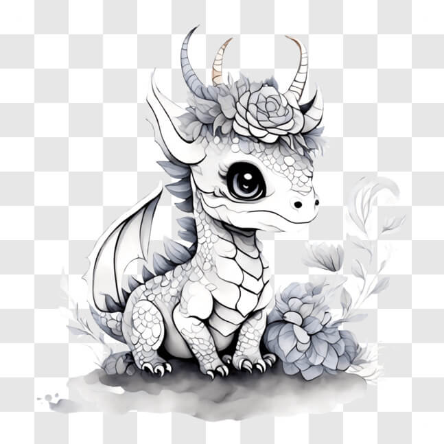 Download Small Dragon with Flowers on Head PNGs Online - Creative Fabrica