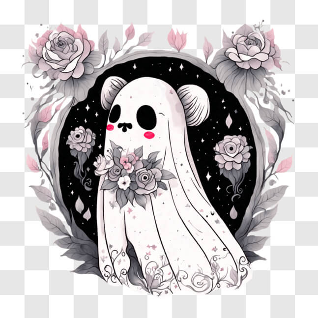 Download White Ghost with Pink Roses - Halloween Illustration PNGs ...