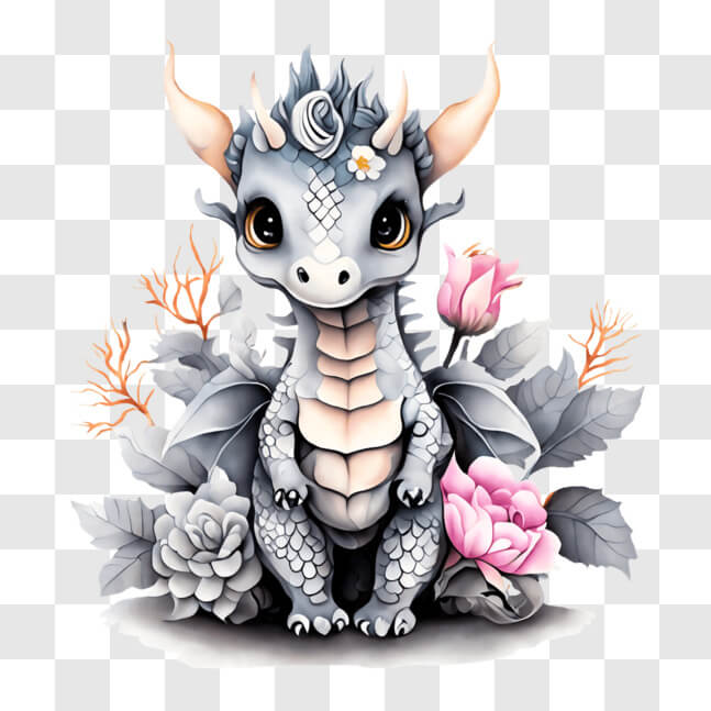 Download Gray Dragon Sitting in a Garden of Flowers and Plants PNGs ...