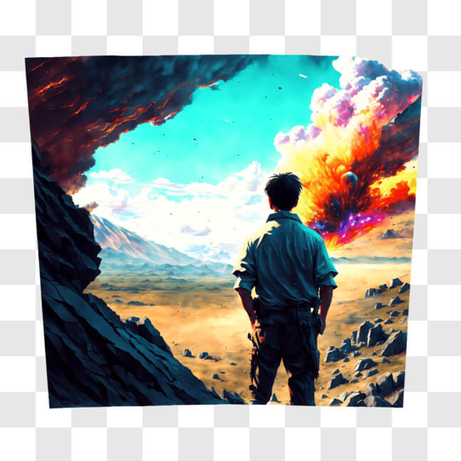 Download Man in the Desert Facing an Explosion PNGs Online - Creative ...