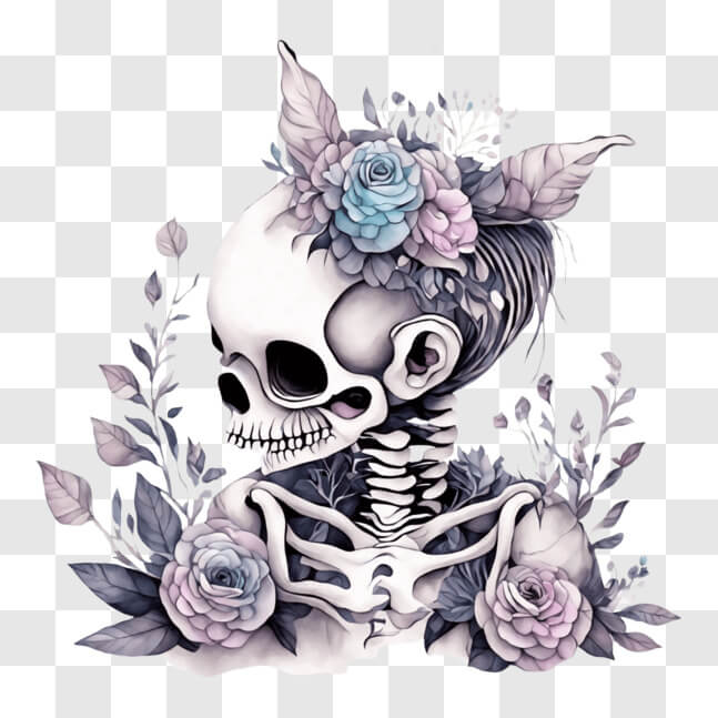 Download Female Skeleton with Floral Headpiece PNGs Online - Creative ...