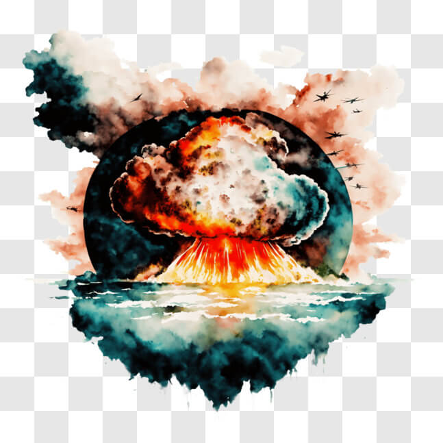 Download Colorful Painting of Exploding Bomb in Ocean with Surrounding ...