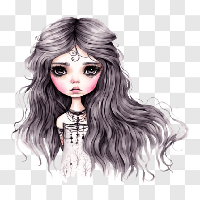 Download Gothic-inspired Girl with Long Grey Hair PNGs Online ...