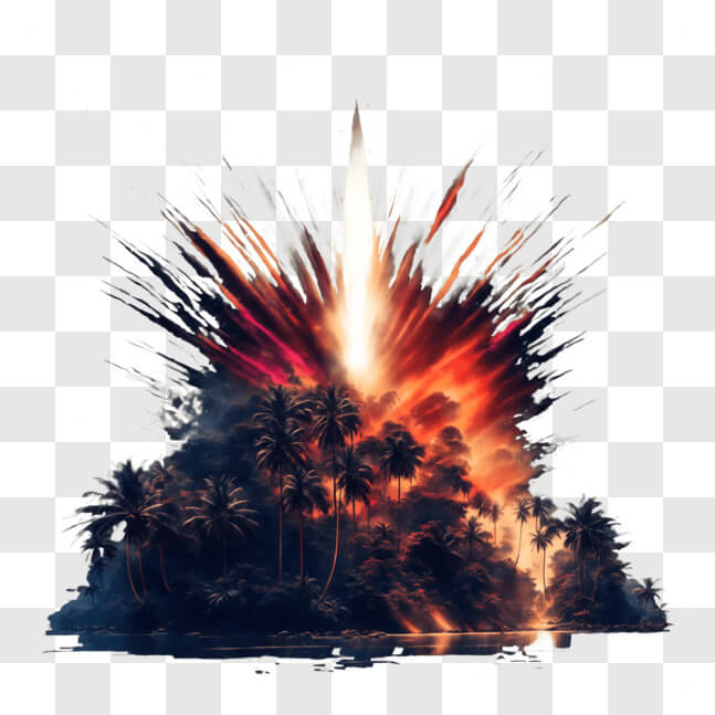 Download Tropical Island with Palm Trees and Explosions in the Sky PNGs ...