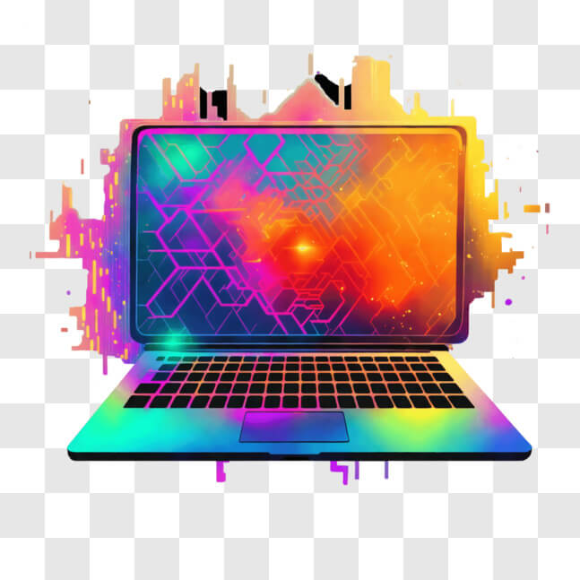 Download Colorful Laptop Computer with Abstract Rainbow Design PNGs ...