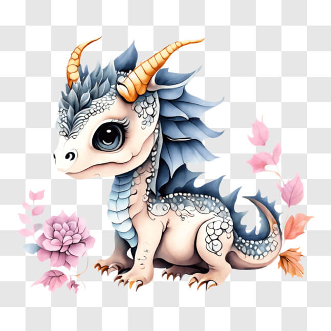 Download Cute Baby Dragon Illustration with Blue and White Colors PNGs ...