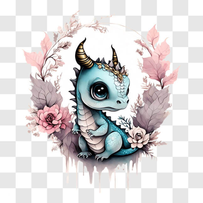 Download Beautiful Blue Dragon with Pink Flowers PNGs Online - Creative ...