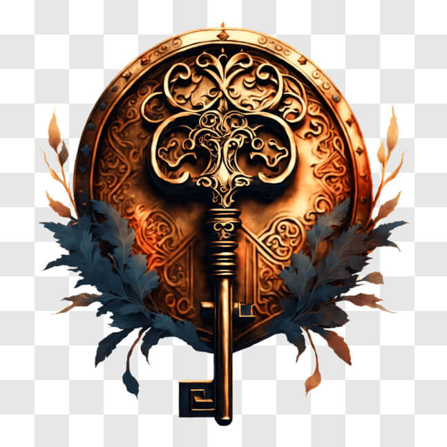 Download Ornate Shield Key with Leaves PNGs Online - Creative Fabrica