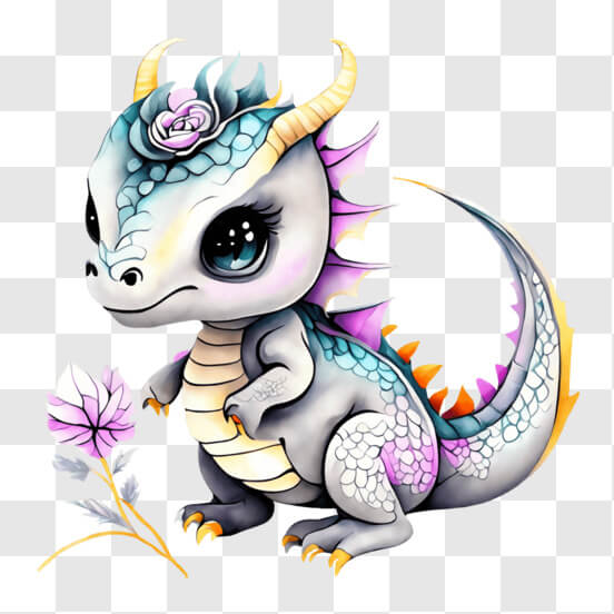 Download Adorable Cartoon Dragon with Green and Purple Scales PNG ...