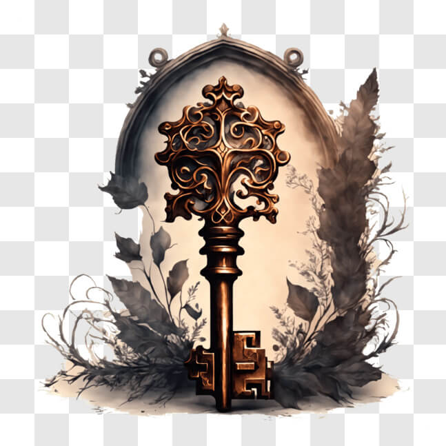 Download Ornate Key surrounded by flowers and foliage PNGs Online ...