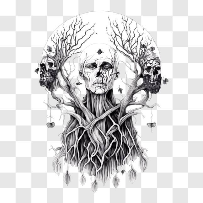 Download Abstract Black and White Skull with Tree Roots PNGs Online ...